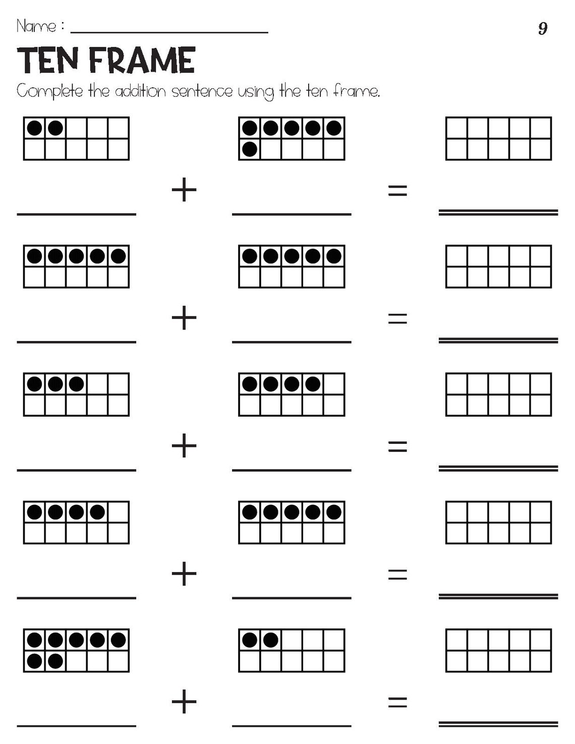 Addition Sums to 10 With Ten Frame Pictures Worksheets - Etsy