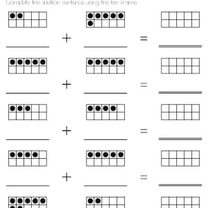Addition Sums to 10 With Ten Frame Pictures Worksheets - Etsy