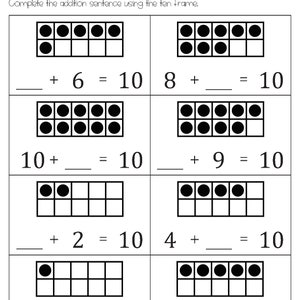 Making 10 Addition With Ten Frame Worksheets - Etsy