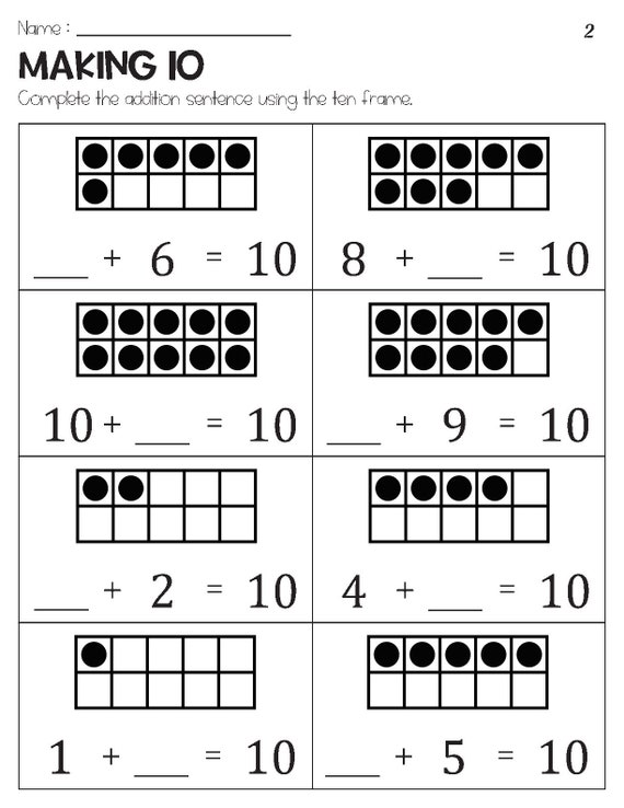 Ten Frames Addition Worksheet