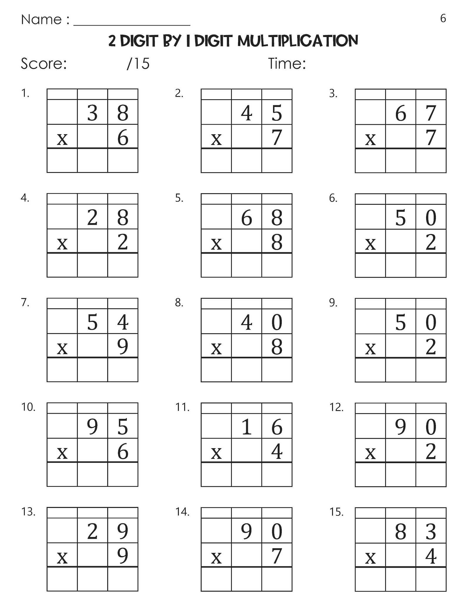 2 Digit by 1 Digit Multiplication With Grid Worksheets - Etsy