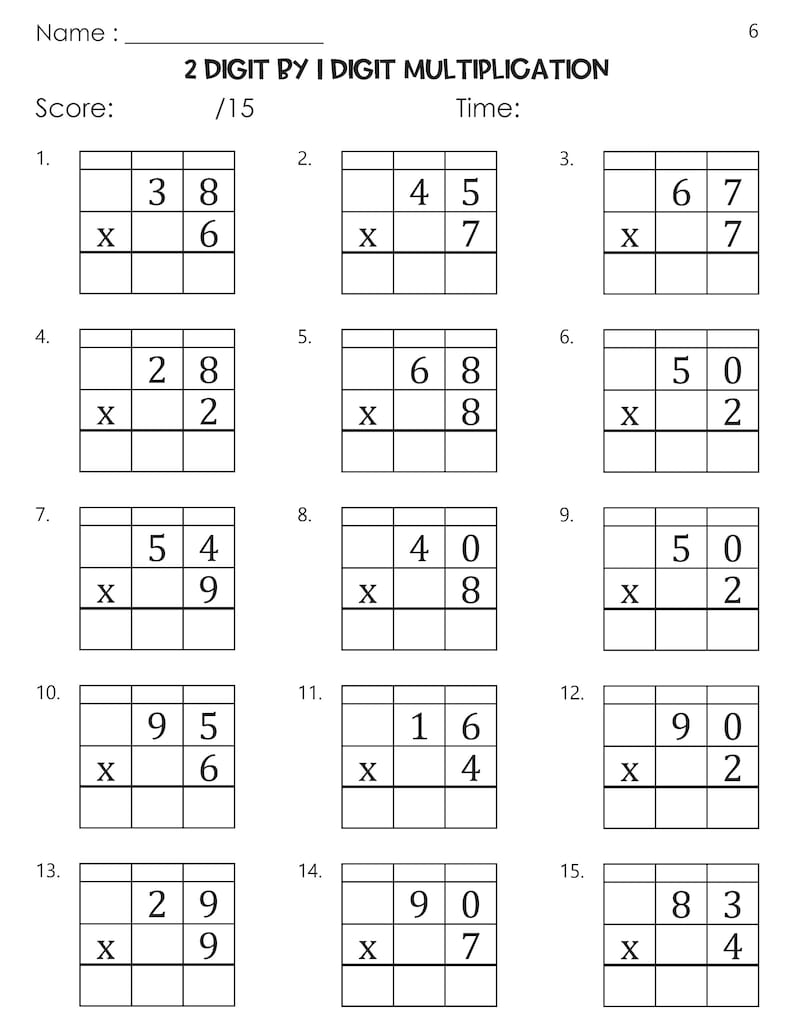 2 Digit by 1 Digit Multiplication With Grid Worksheets - Etsy