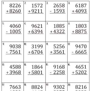 100 Four Digit Mixed Addition and Subtraction With and Without ...