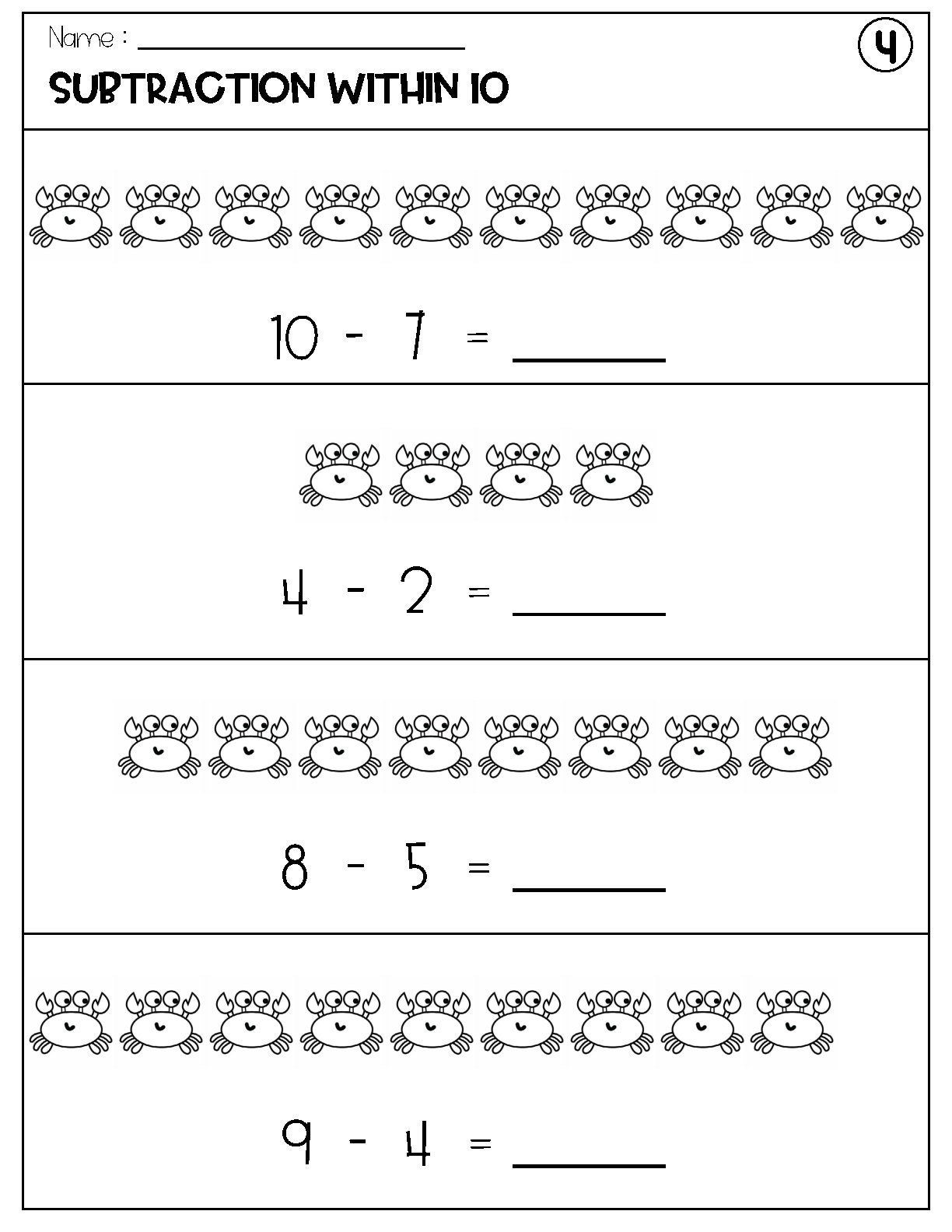 Subtraction Within 10 With Pictures Worksheets - Etsy