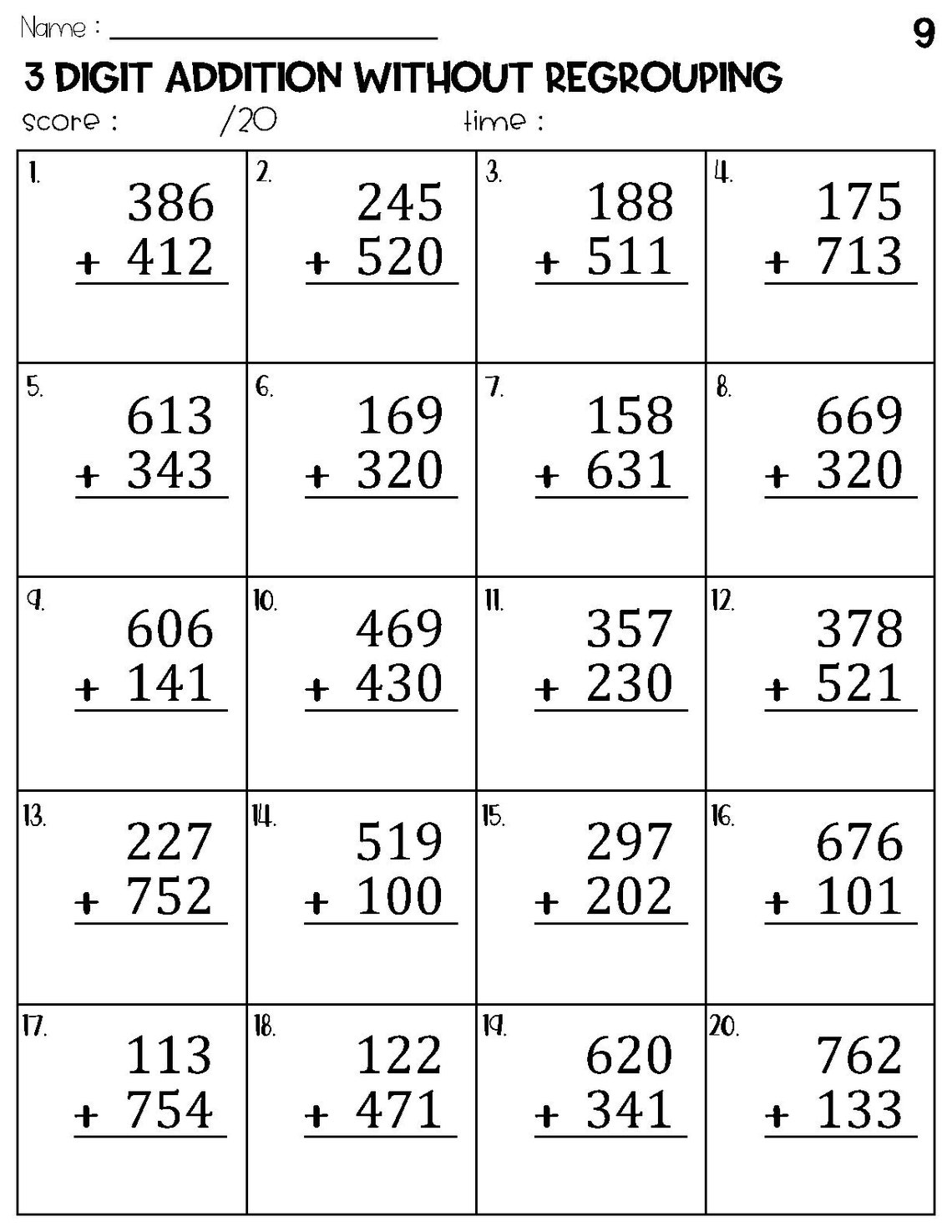 Three Digit Addition Without Regrouping Worksheets - Etsy