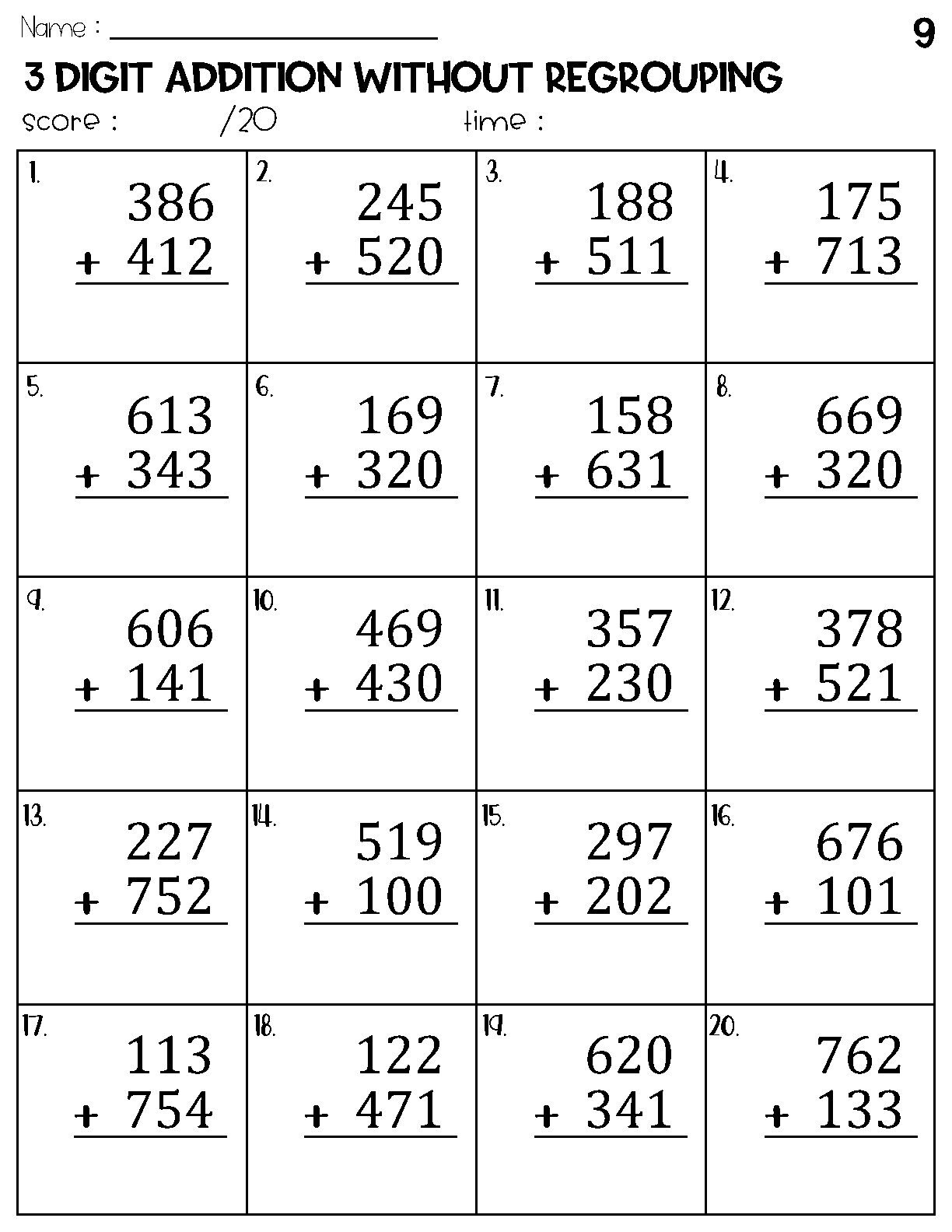 Three Digit Addition Without Regrouping Worksheets - Etsy