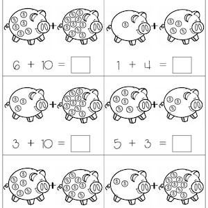 Addition With Pictures Sum up to 20 Worksheets - Adding Piggy Pictures ...