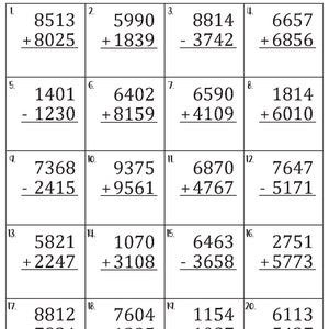 100 Four Digit Mixed Addition and Subtraction With and Without ...