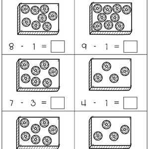 Subtraction With Pictures Within 10 Worksheets - Subtracting Donuts ...