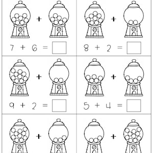 Addition With Pictures Sum up to 20 Worksheets - Adding Gumballs ...