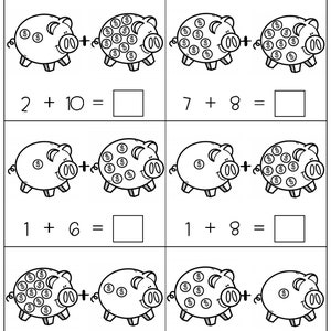Addition With Pictures Sum up to 20 Worksheets - Adding Piggy Pictures ...