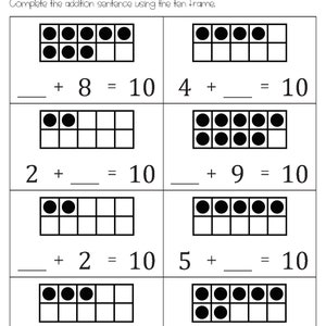 Making 10 Addition With Ten Frame Worksheets - Etsy