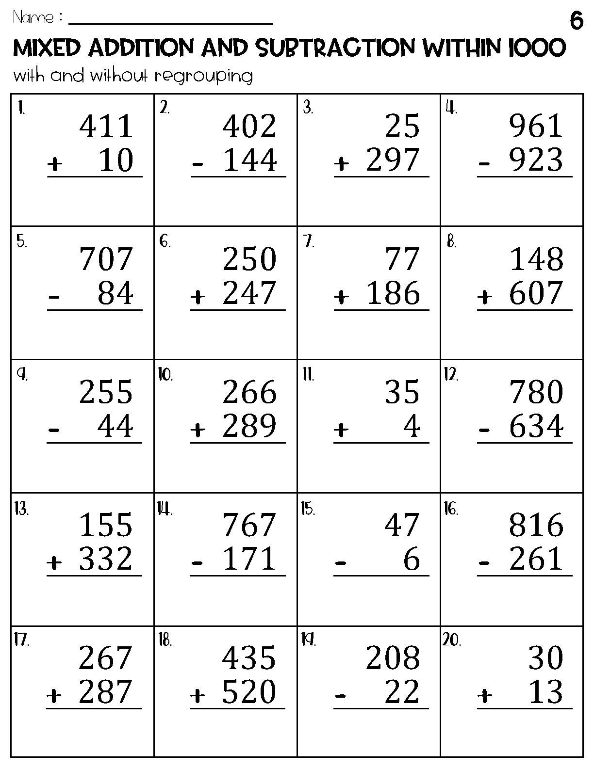 Mixed Addition and Subtraction Within 1000 Worksheets - Etsy