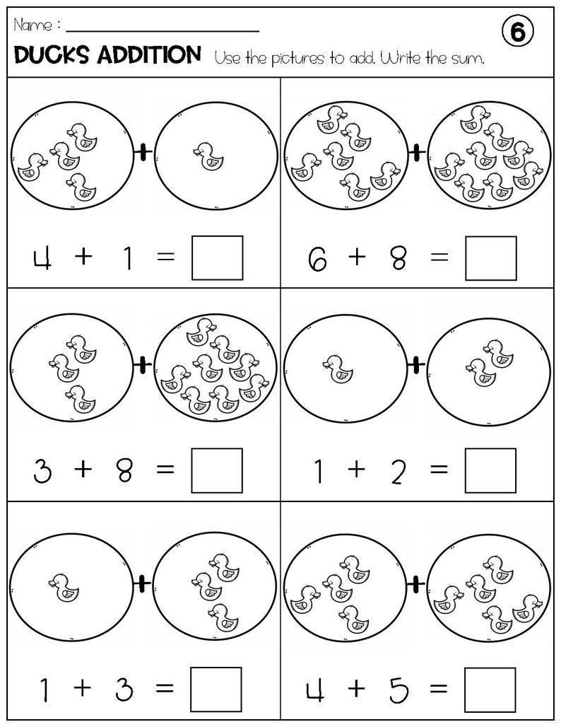 Addition With Pictures Sum up to 20 Worksheets - Adding Ducks Pictures ...