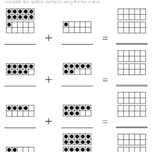 Addition Sums to 20 With Ten Frame Pictures Worksheets - Etsy