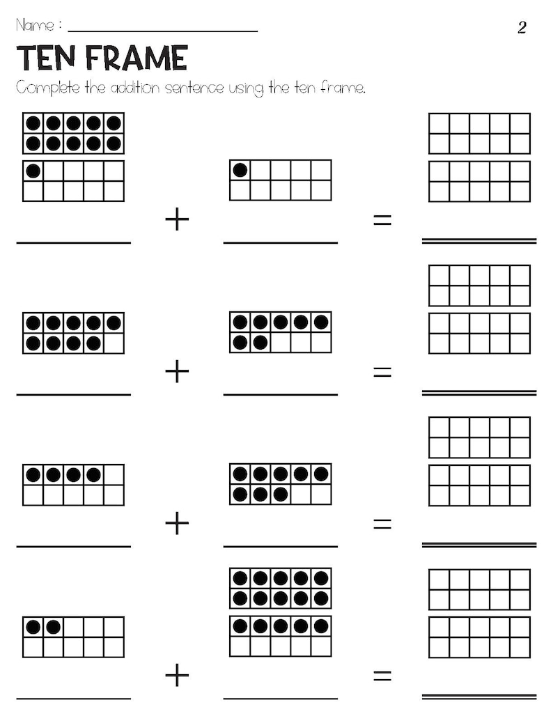 Addition Sums to 20 With Ten Frame Pictures Worksheets - Etsy