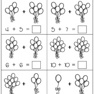 Addition With Pictures Sum up to 20 Worksheets - Adding Balloon ...