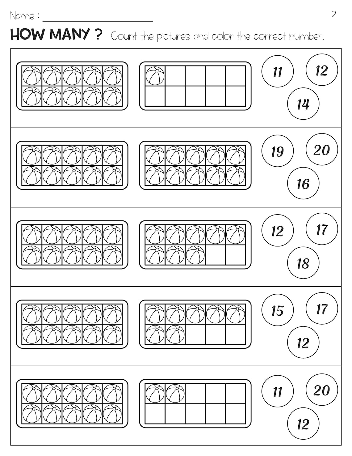 Ten Frames Counting Numbers 11-20 Worksheets Summer Theme - Etsy