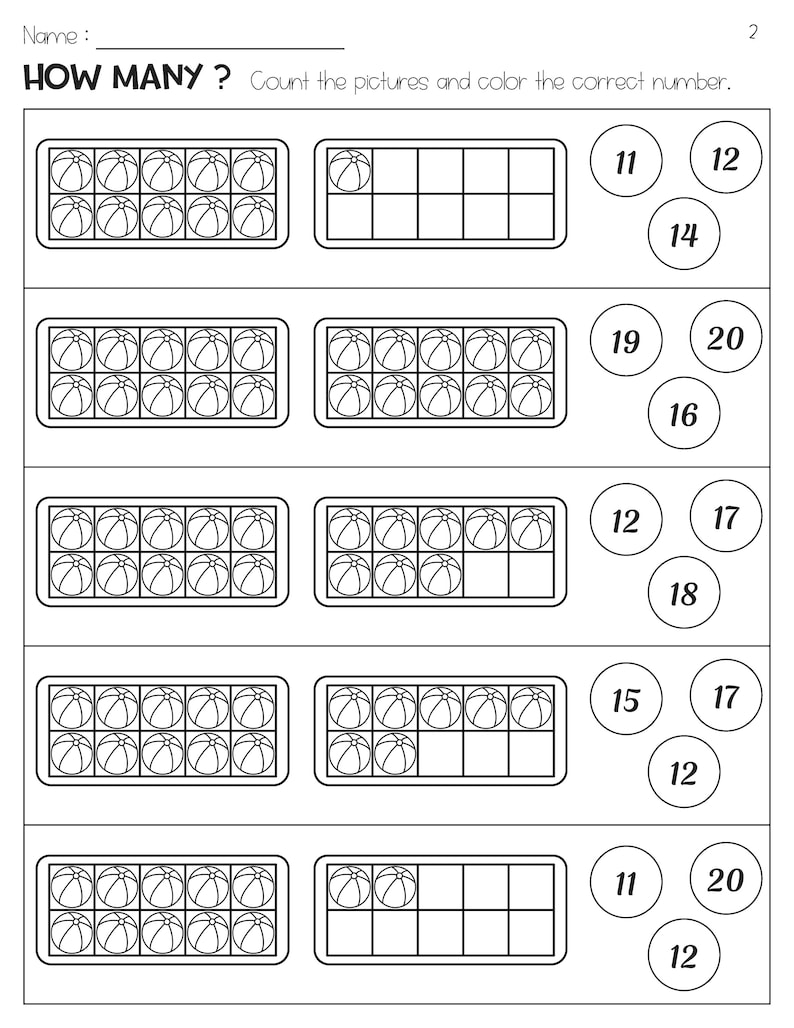 Ten Frames Counting Numbers 11-20 Worksheets Summer Theme - Etsy