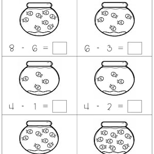 Subtraction With Pictures Within 10 Worksheets Subtracting Fish Bowls ...