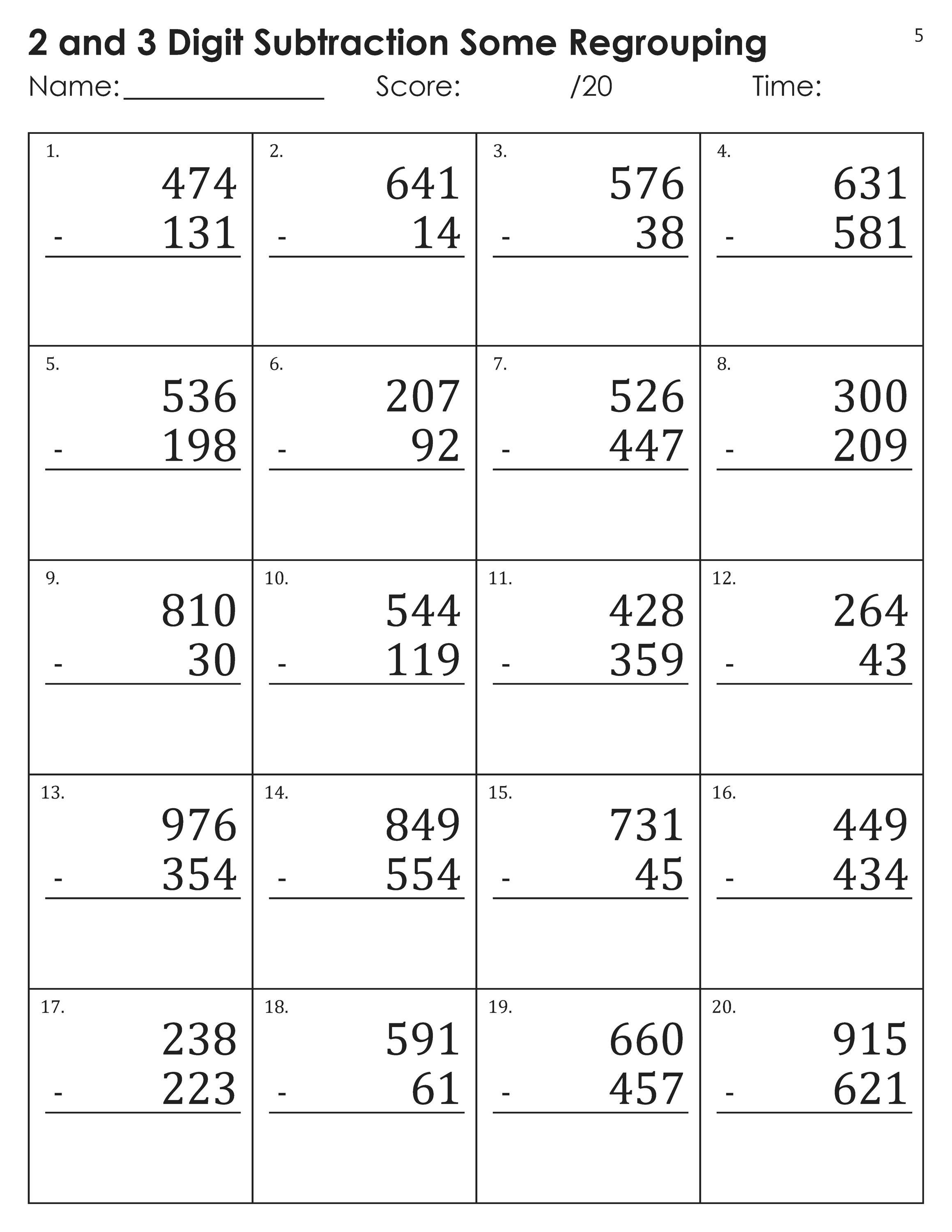 Hojas De Trabajo De Resta Con Reagrupación Para Segundo Grado