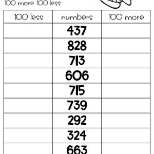 100 More and 100 Less Worksheets - Ocean Theme - Etsy
