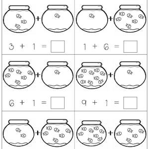 Addition With Pictures Sum up to 20 Worksheets - Adding Fish Bowls ...
