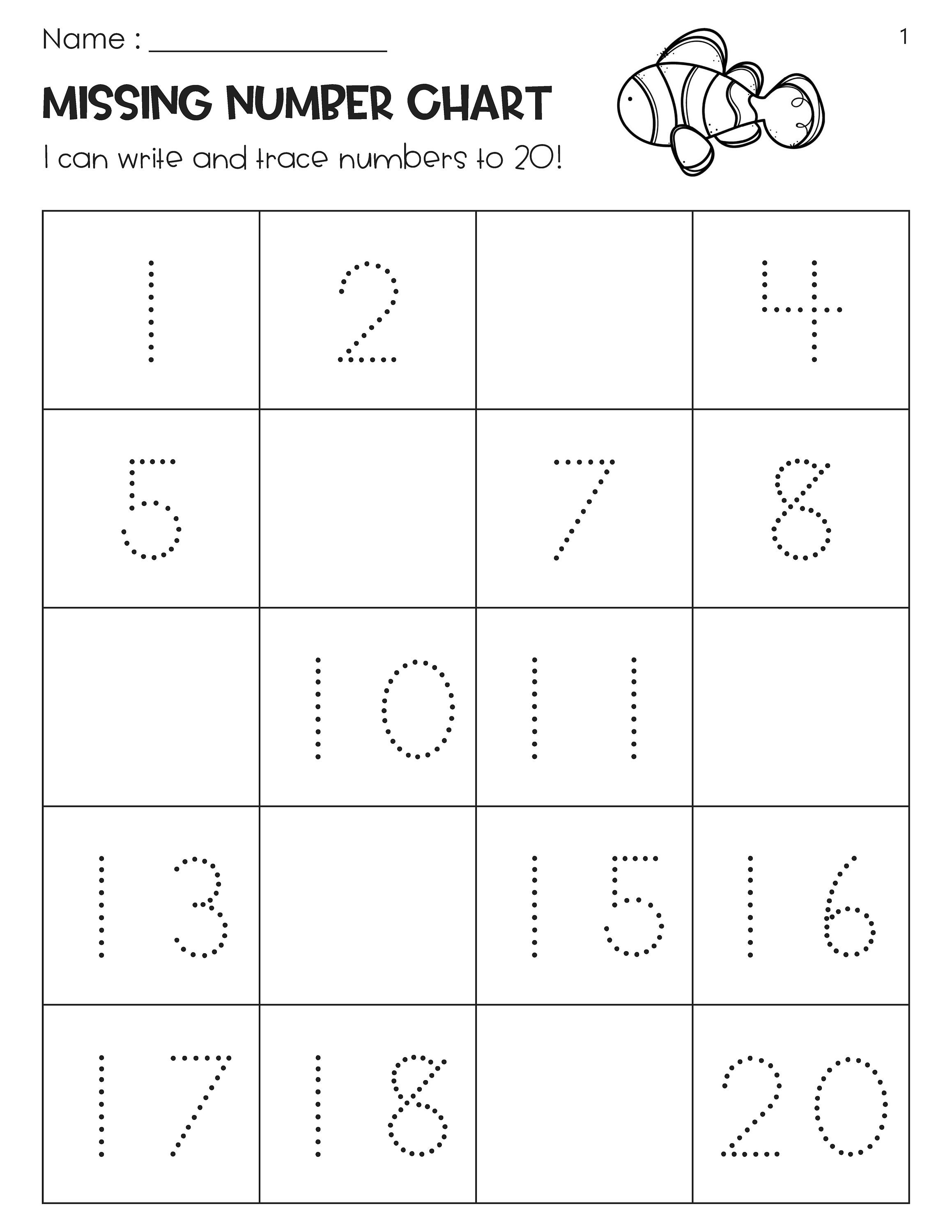 Missing Numbers Chart 1-20 Worksheets Ocean Theme - Etsy