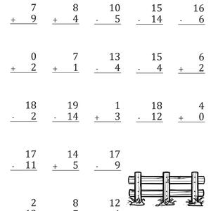 Farm Theme Mixed Addition and Subtraction Within 20 Worksheets - Etsy