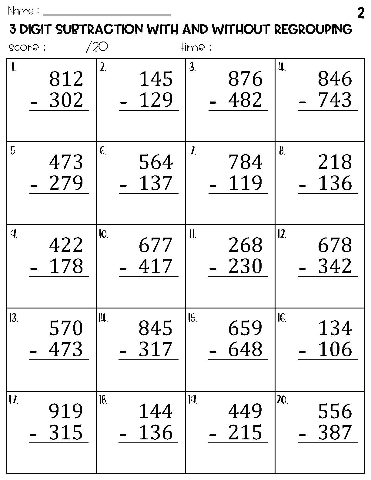 Three Digit Subtraction With Regrouping Worksheet Free Subtraction