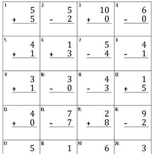 Mixed Single Digit Addition and Subtraction Within 10 Worksheets - Etsy