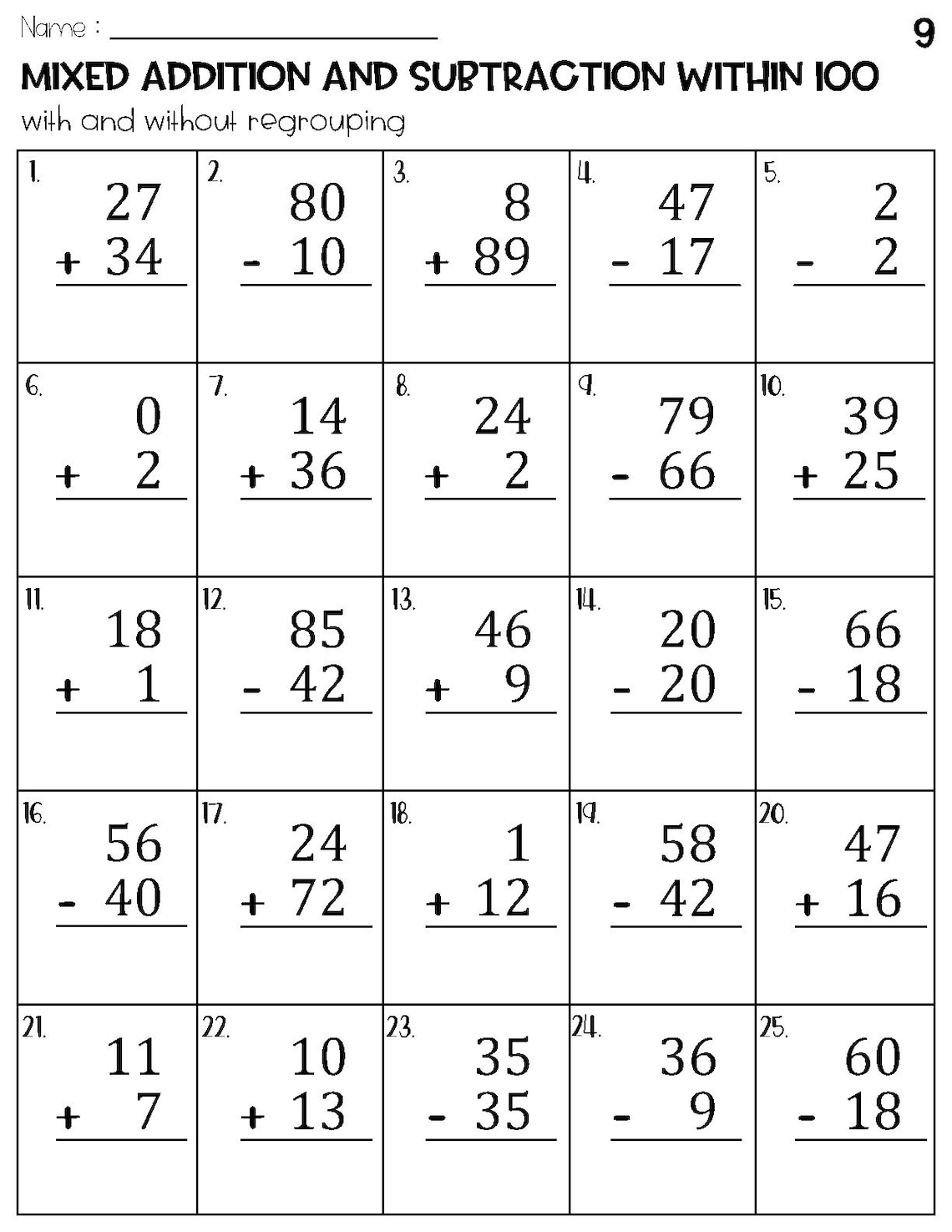 Mixed Addition and Subtraction Within 100 Worksheets - Etsy