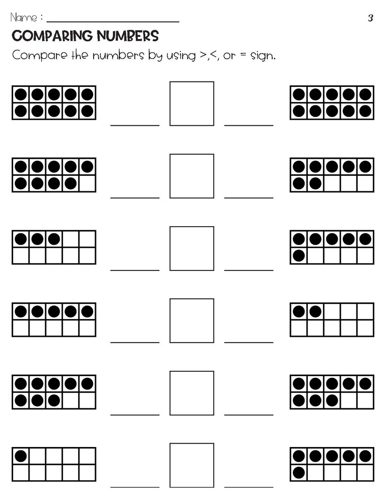 Counting and Comparing Numbers 1-10 With Ten Frame Worksheets - Etsy
