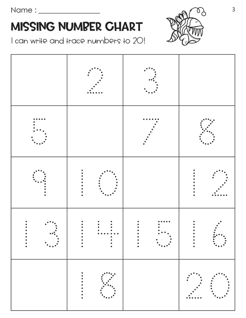 Missing Numbers Chart 1-20 Worksheets Ocean Theme - Etsy