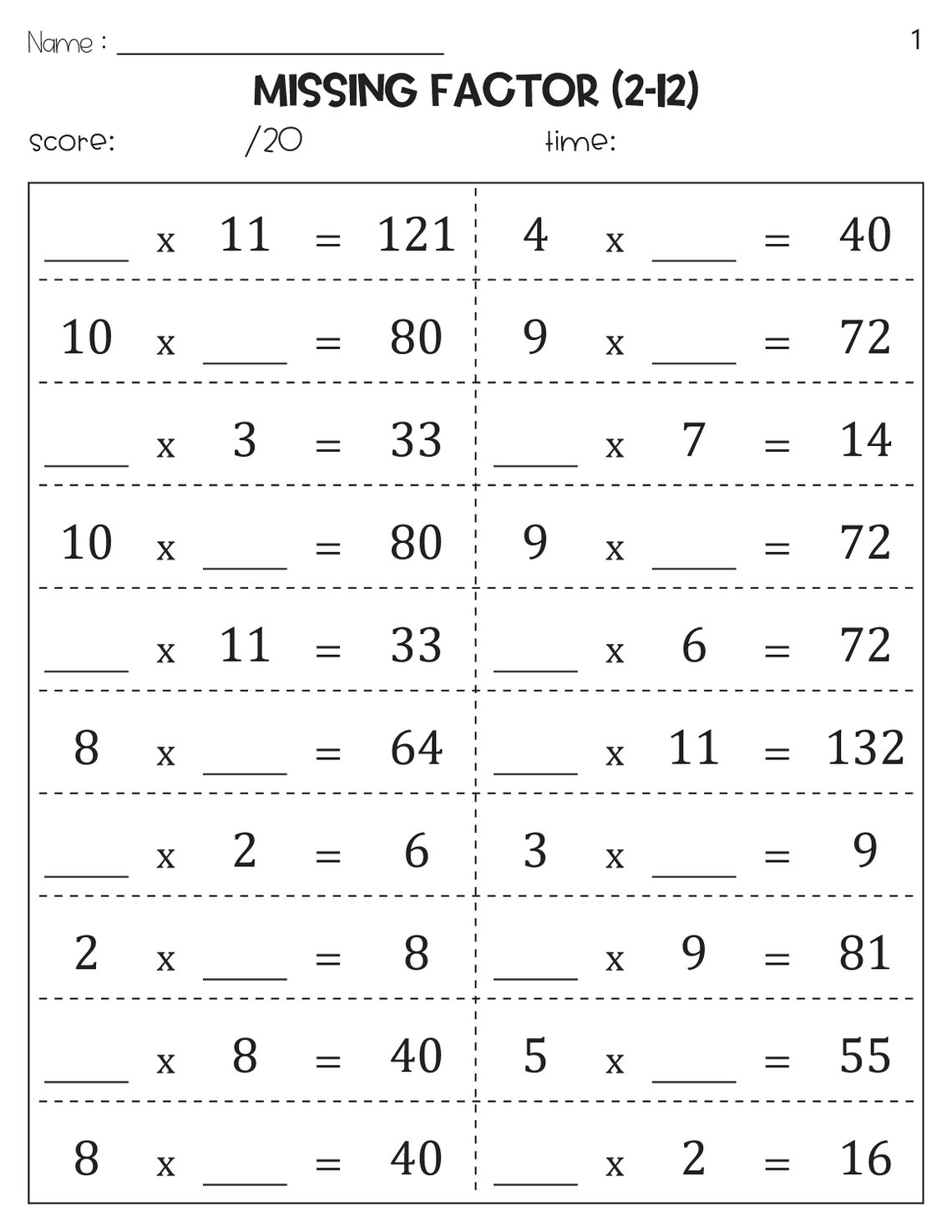 Missing Number Multiplication Factor Worksheets - Etsy