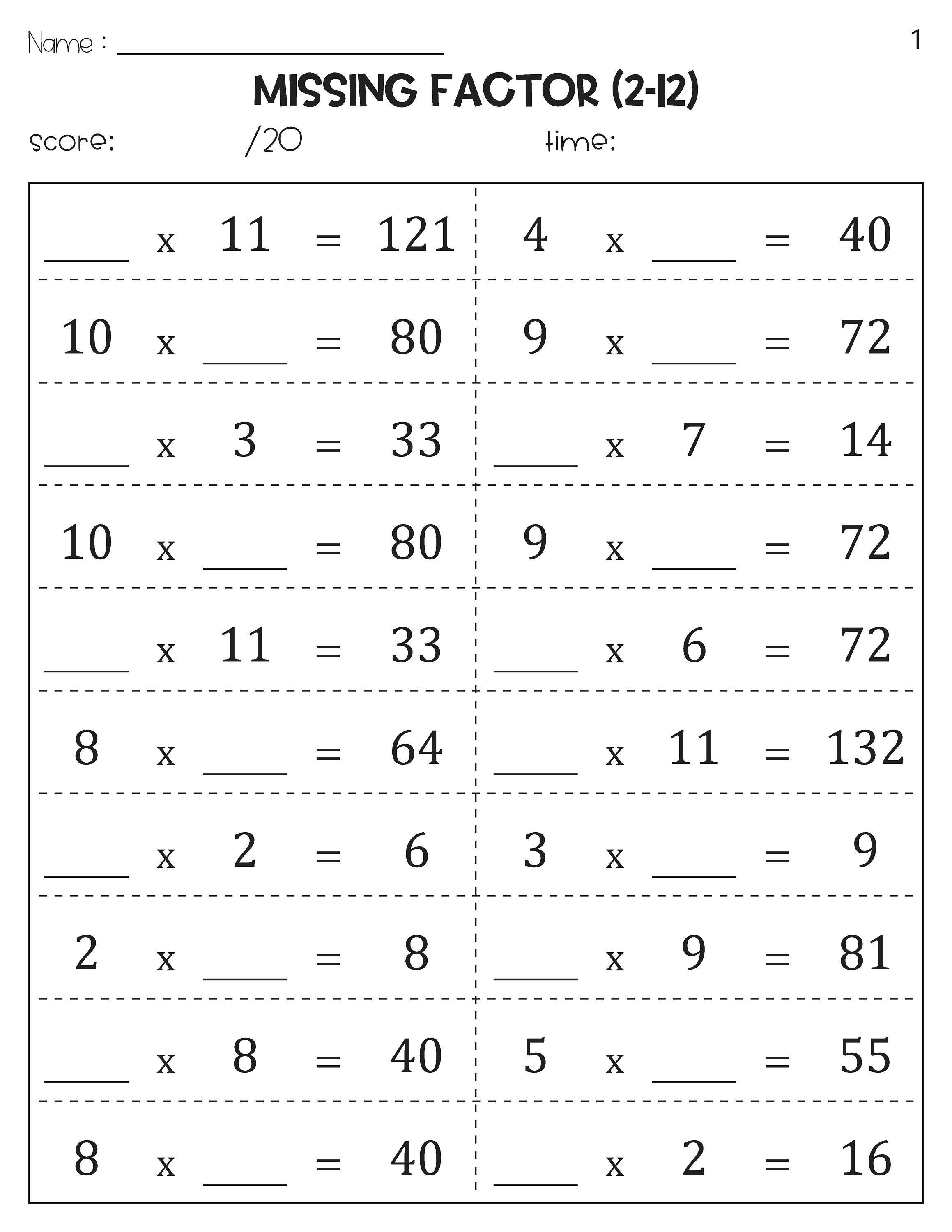 Missing Number Multiplication Factor Worksheets - Etsy