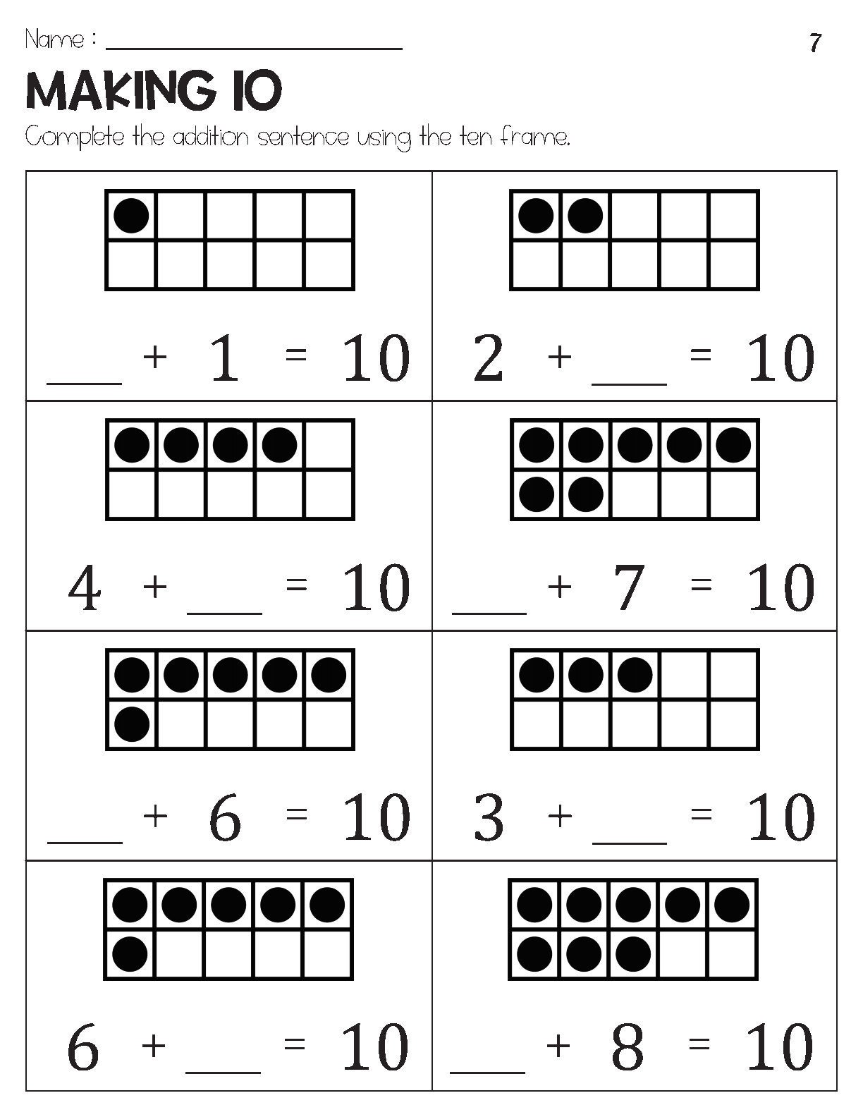 Addition Ten Frame Worksheets Worksheet Addition Frame Ten D