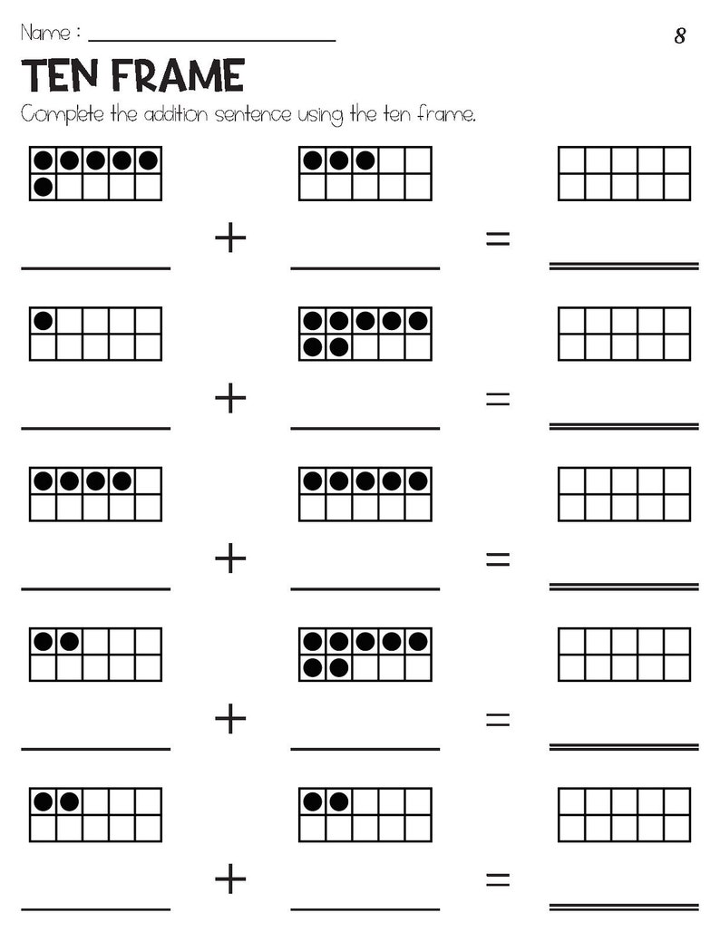 Addition Sums to 10 With Ten Frame Pictures Worksheets - Etsy