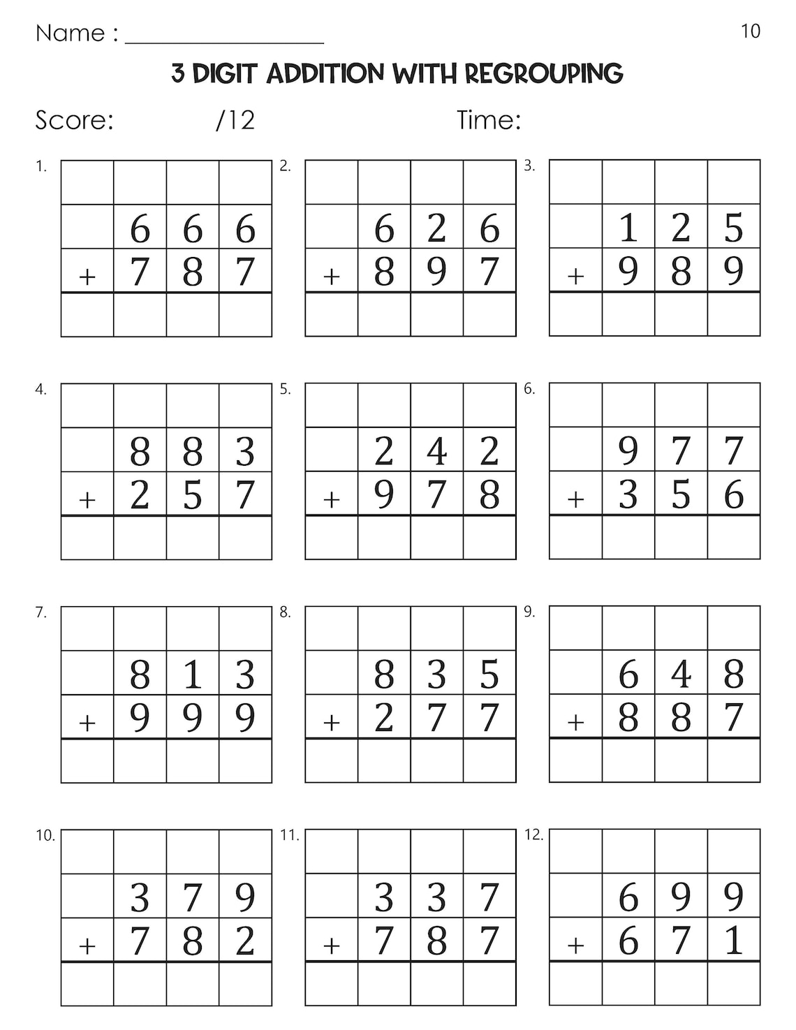 3 Digit Addition With Regrouping Worksheets - Etsy