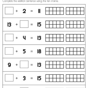 Missing Addends to 20 With Ten Frame Worksheets - Etsy