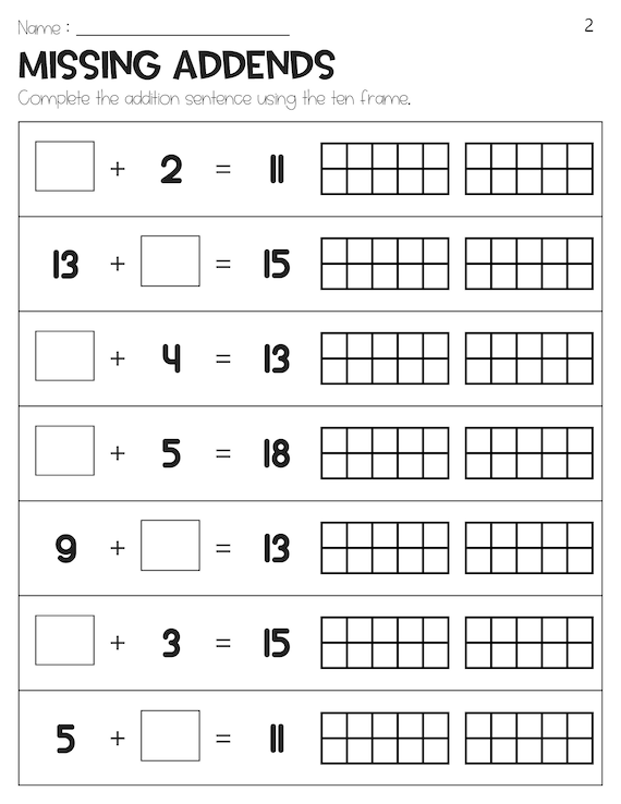 Hojas De Trabajo Imprimibles Sobre El Sumando Faltante