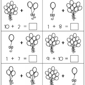 Addition With Pictures Sum up to 20 Worksheets - Adding Balloon ...
