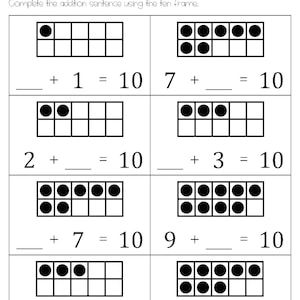 Making 10 Addition With Ten Frame Worksheets - Etsy