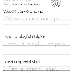 Sentence Writing and Tracing Handwriting Practice - Ocean Theme - Etsy