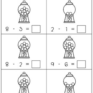 Subtraction With Pictures Within 10 Worksheets - Subtracting Gumballs ...