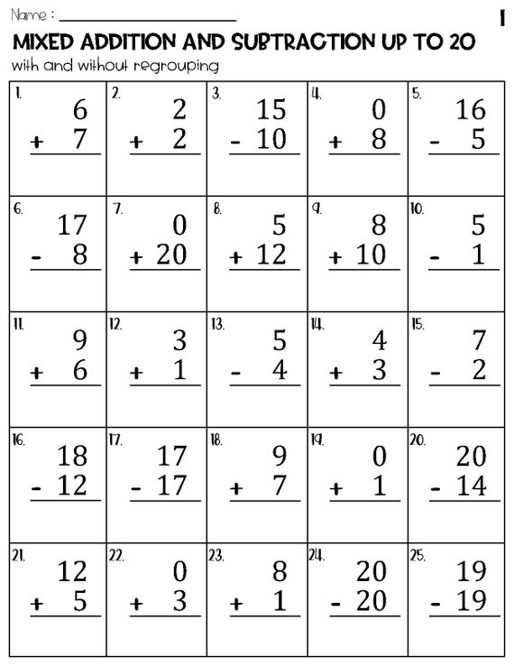 Addition And Subtraction Within 20 Worksheet