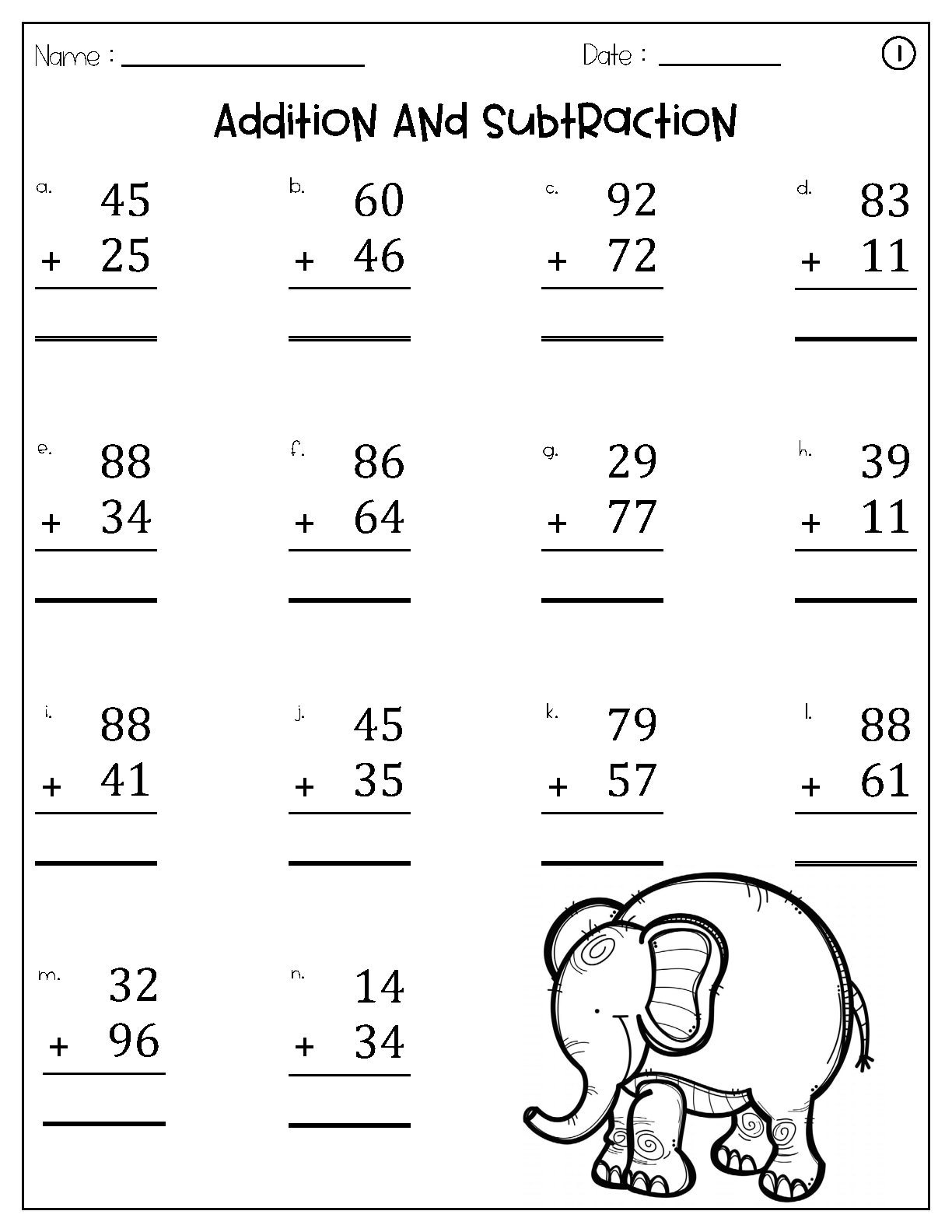 2 Digit Addition and Subtraction Worksheets - Set3 Zoo Theme Math ...