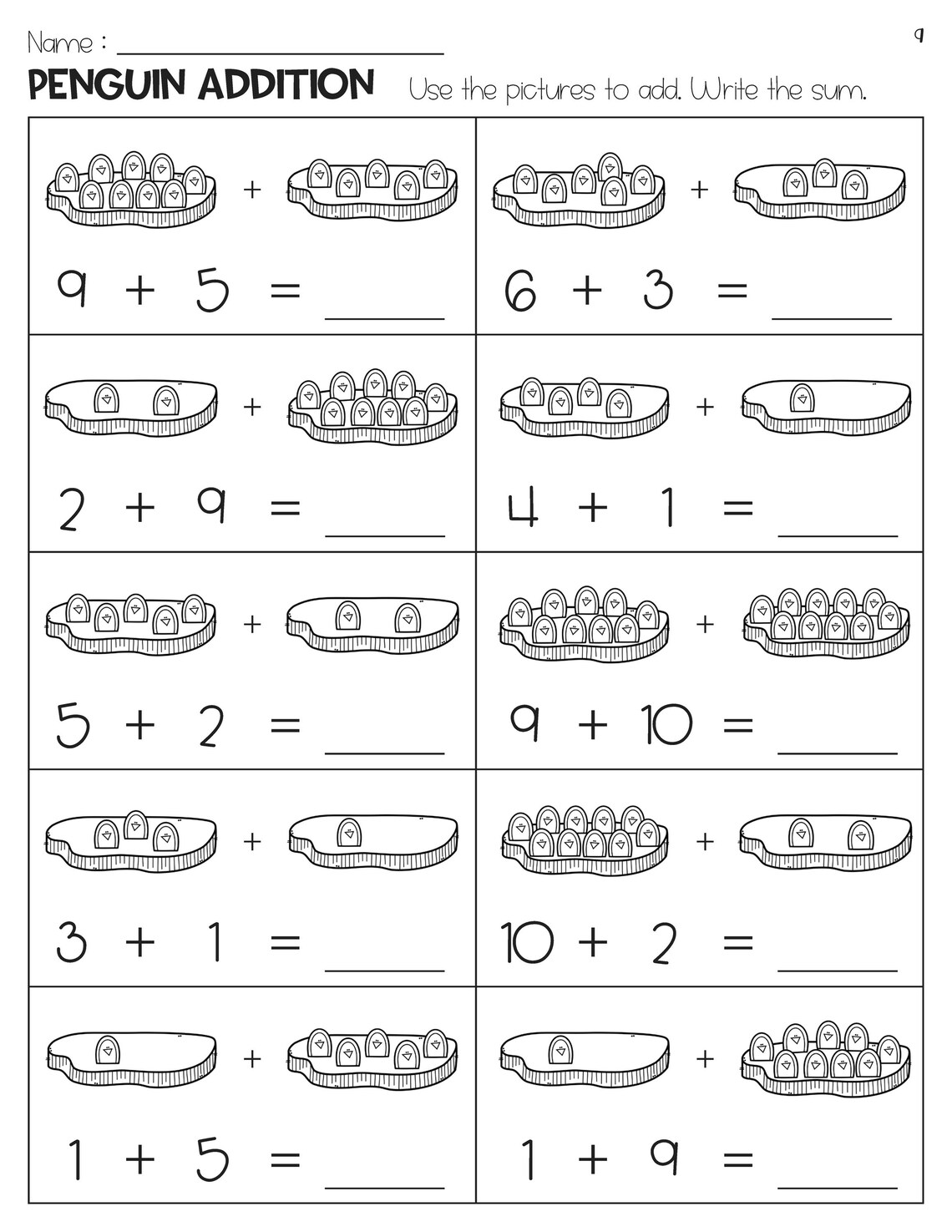 Addition With Pictures to 20 Worksheets - Adding Penguin - Etsy