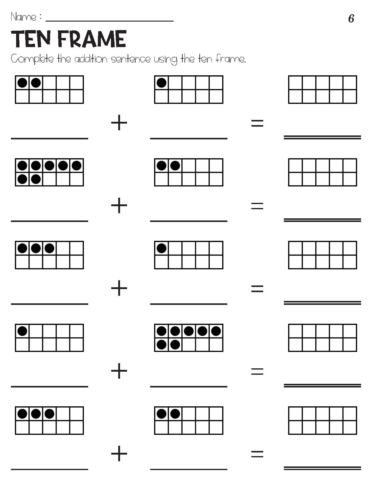 Addition Sums to 10 With Ten Frame Pictures Worksheets - Etsy