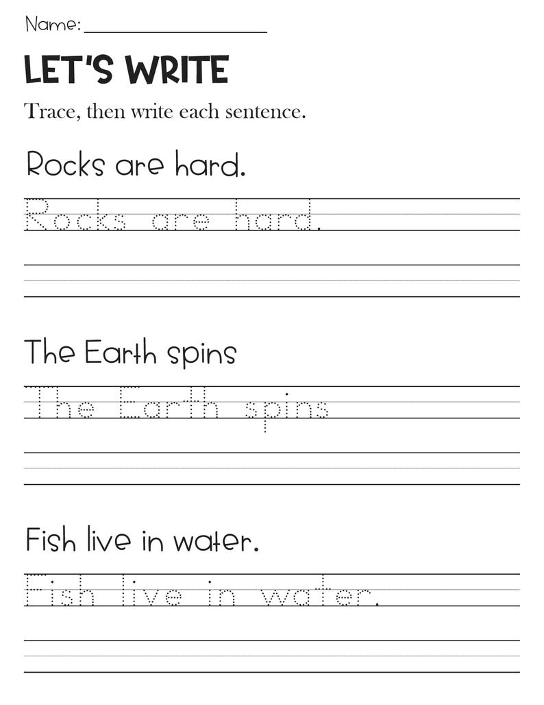 Sentence Writing and Tracing Handwriting Practice - Science Theme - Etsy
